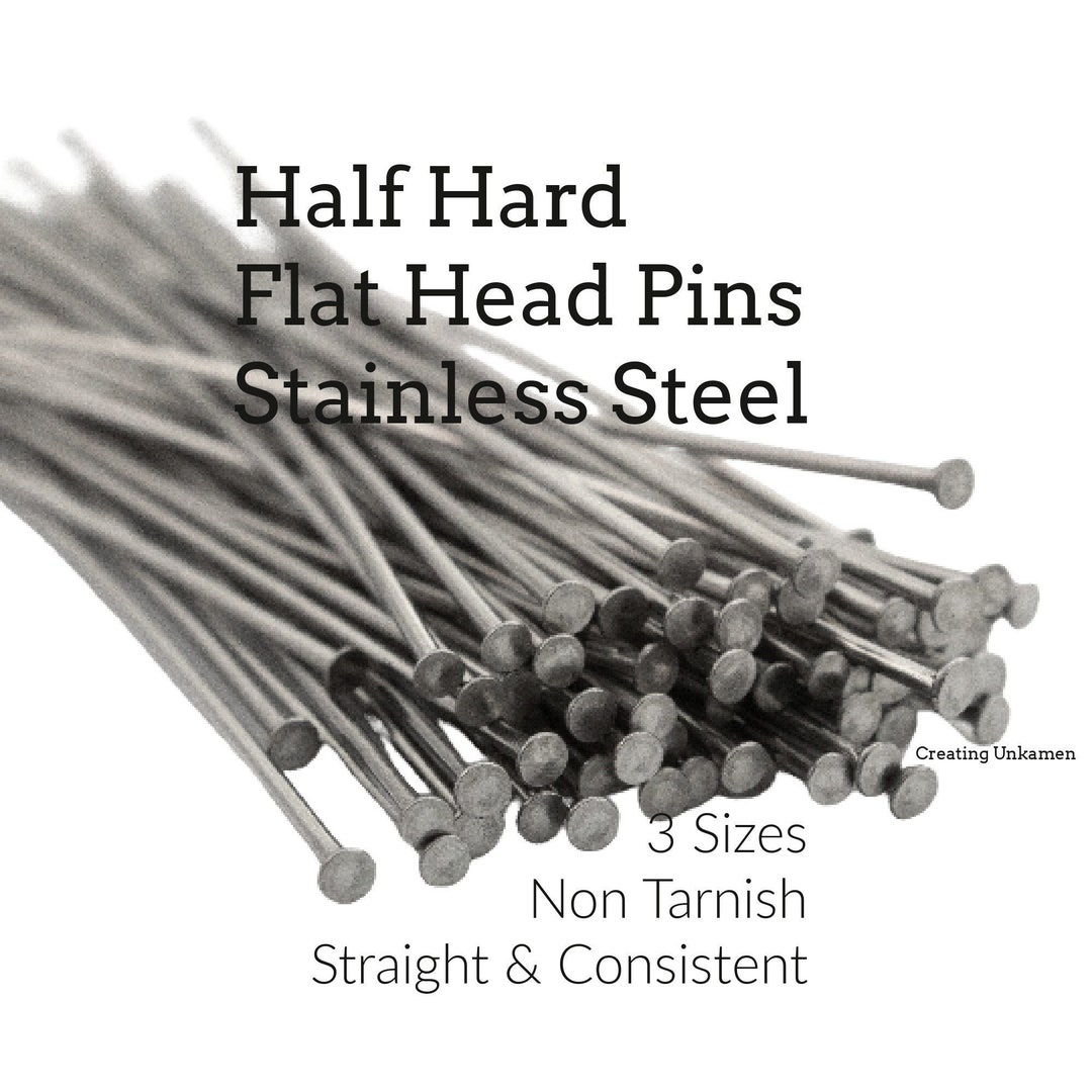 50 Half Hard Stainless Steel Flat Head Pins - 21 Gauge or 24 Gauge ...