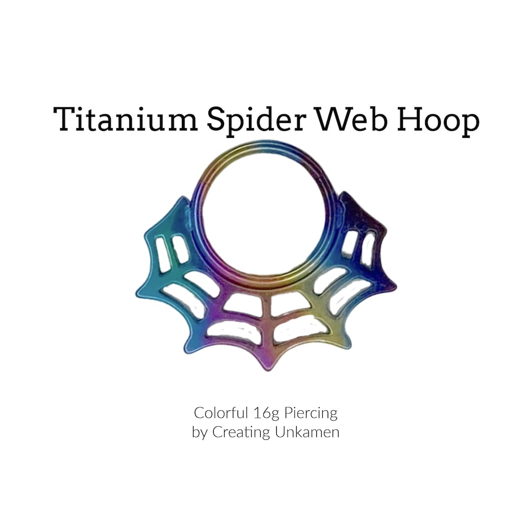 16 Gauge Titanium Hoop - Spider Web Hoop Clicker Segment - Colorful and ...