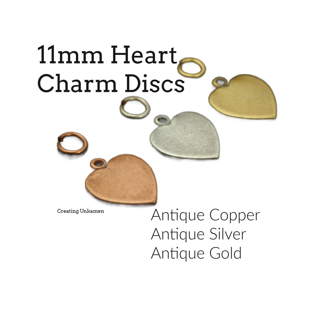 12 Small Heart Charm Blanks in Antique Copper, Antique Gold, Antique ...
