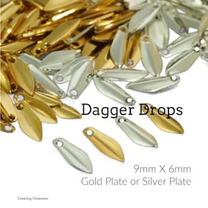 30 Dagger Drops - Teardrop Charms - 9mm X 3mm - Silver or Gold Plated - 100% Guarantee - Etsy