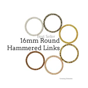 6 Hammered Round Link Components - 16mm - Silver Plate, Gold Plate ...