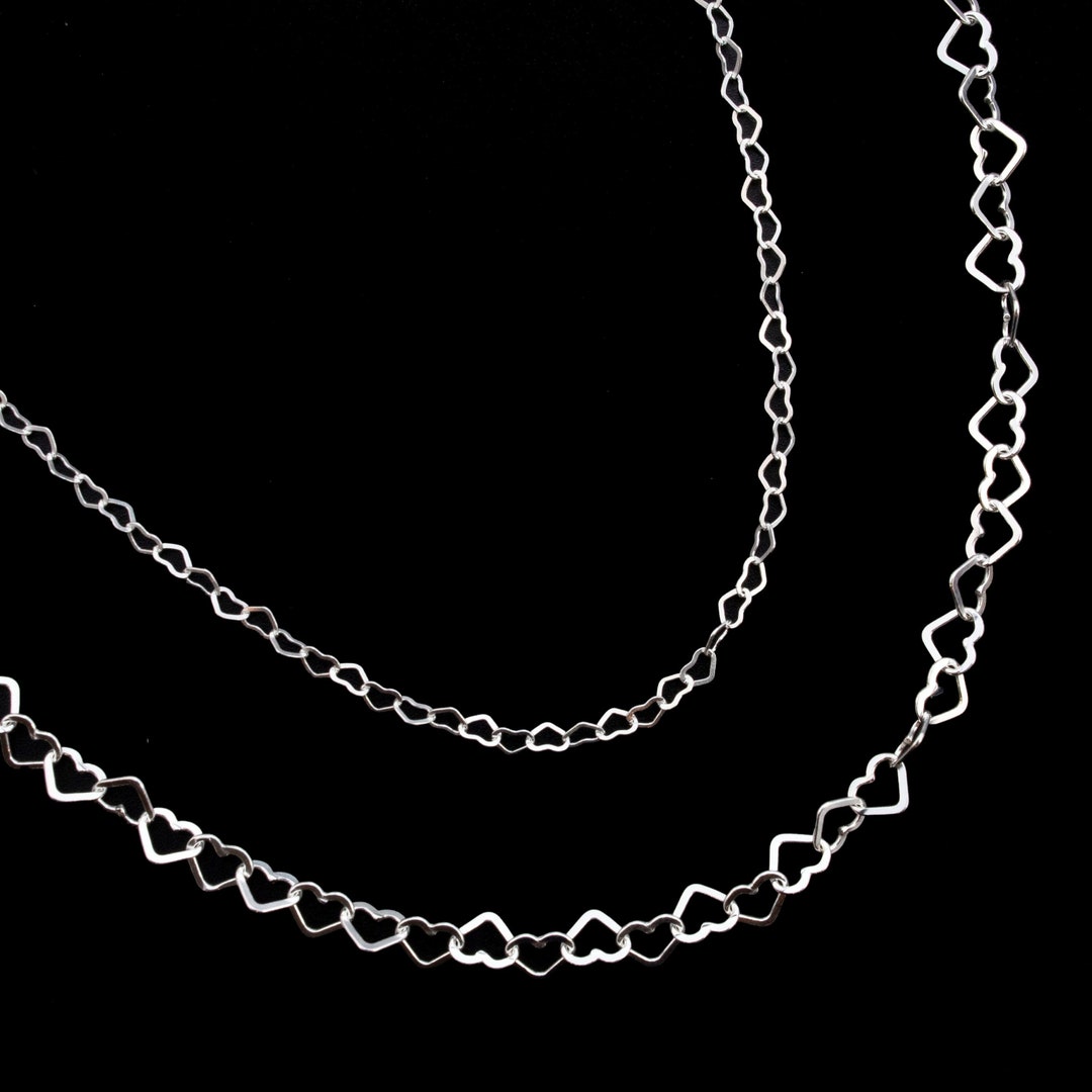 Sterling Silver Flat Heart Link Chain 1.9mm, 3.4mm, 6mm Black, Antique ...