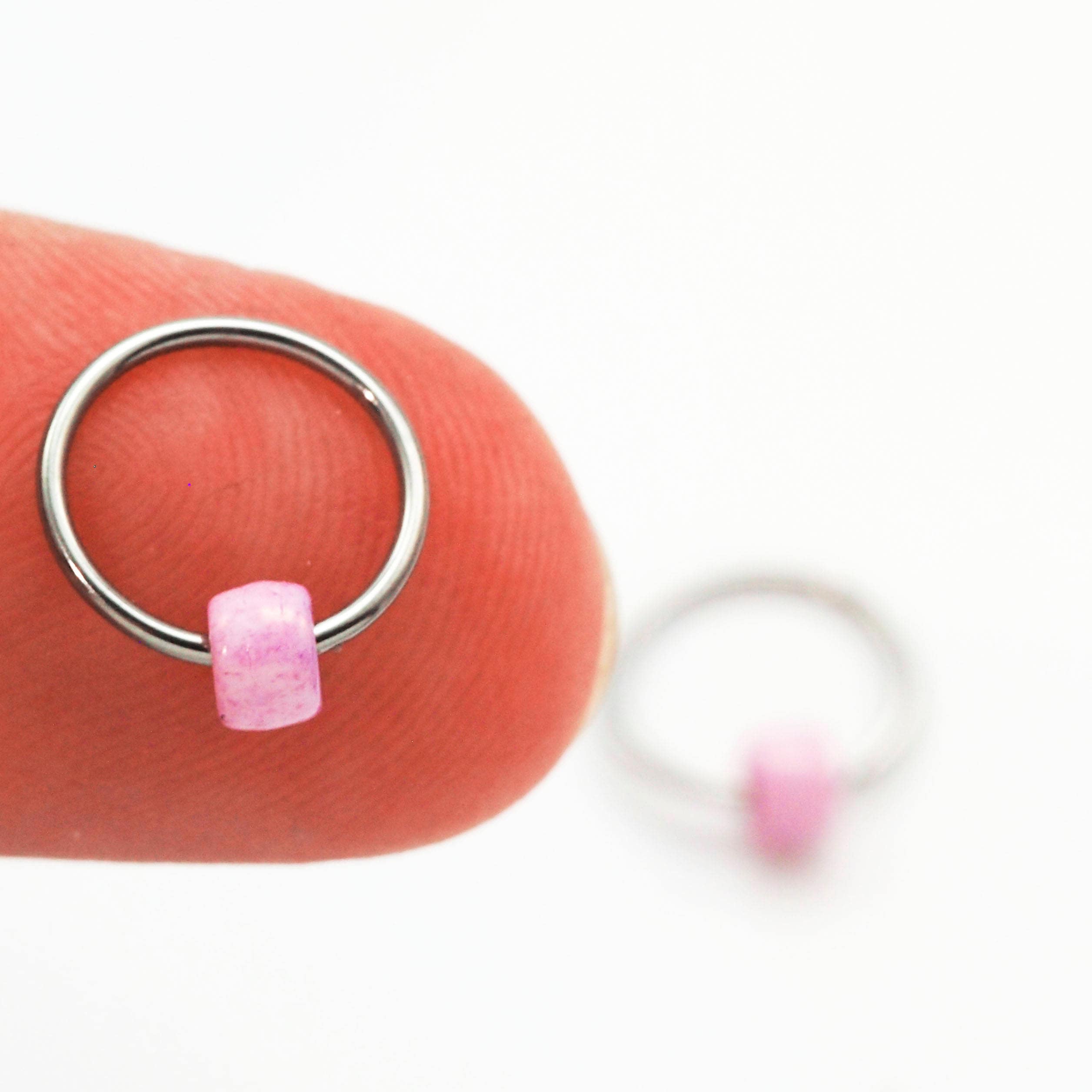 10mm Niobium Lip Nose Ear Hoop Piercings With Pink Bead | Etsy