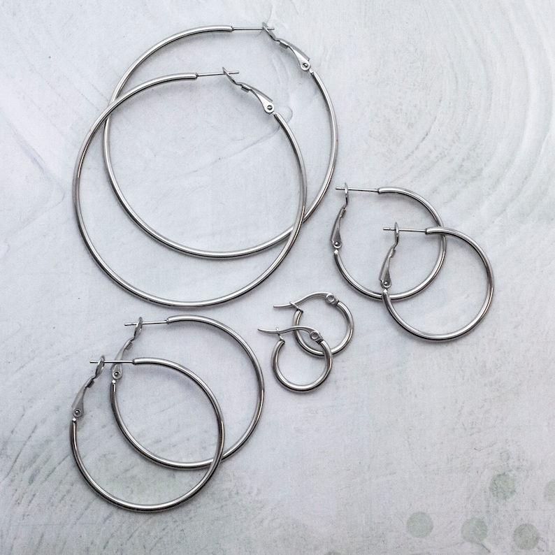 4 Pairs Surgical Steel Hinged Beading Hoops - 15.5mm, 30mm, 40mm, 50mm ...