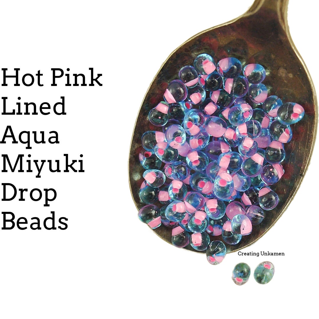 Miyuk DPF-19 Drop Beads Hot Pink Lined Aqua Glass - Etsy