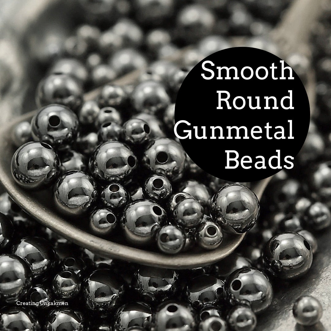 50 Gunmetal Smooth Round Beads - You Pick Size 2.5mm, 3mm, 4mm, 5mm ...