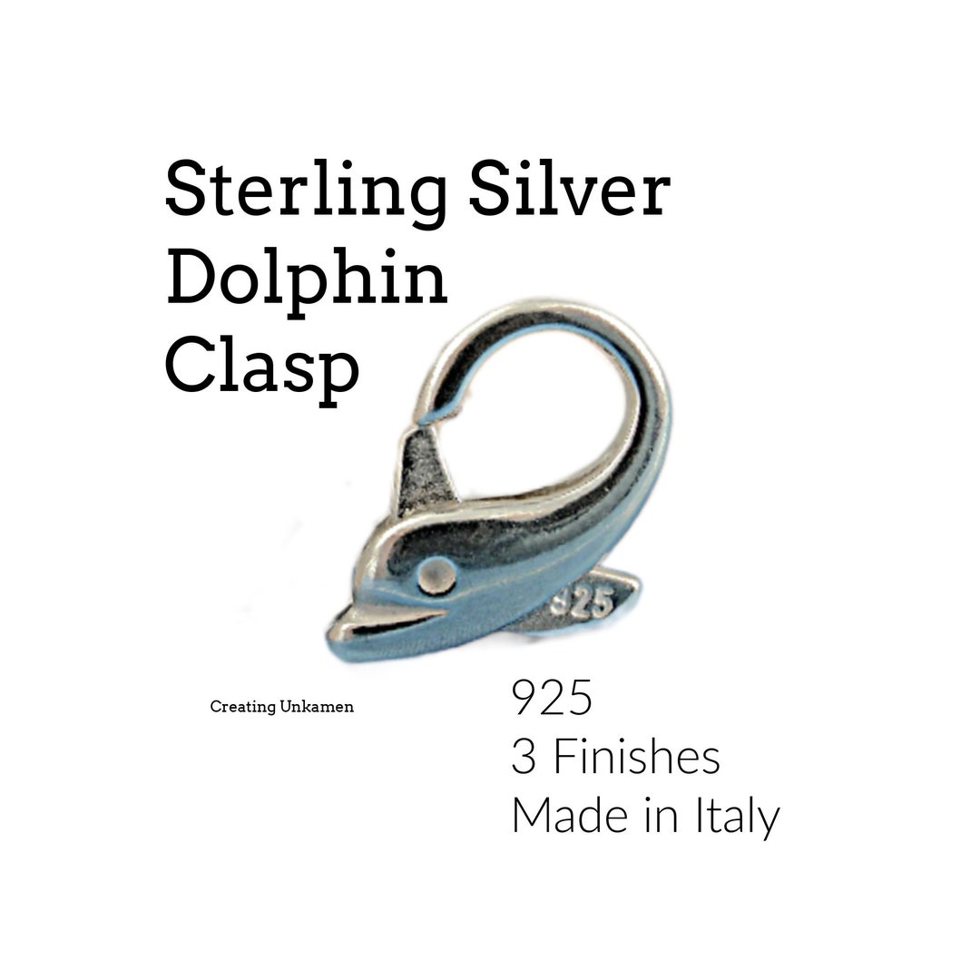 1 Sterling Silver Dolphin Lobster Clasp - 13mm X 9mm - Shiny or Antique ...