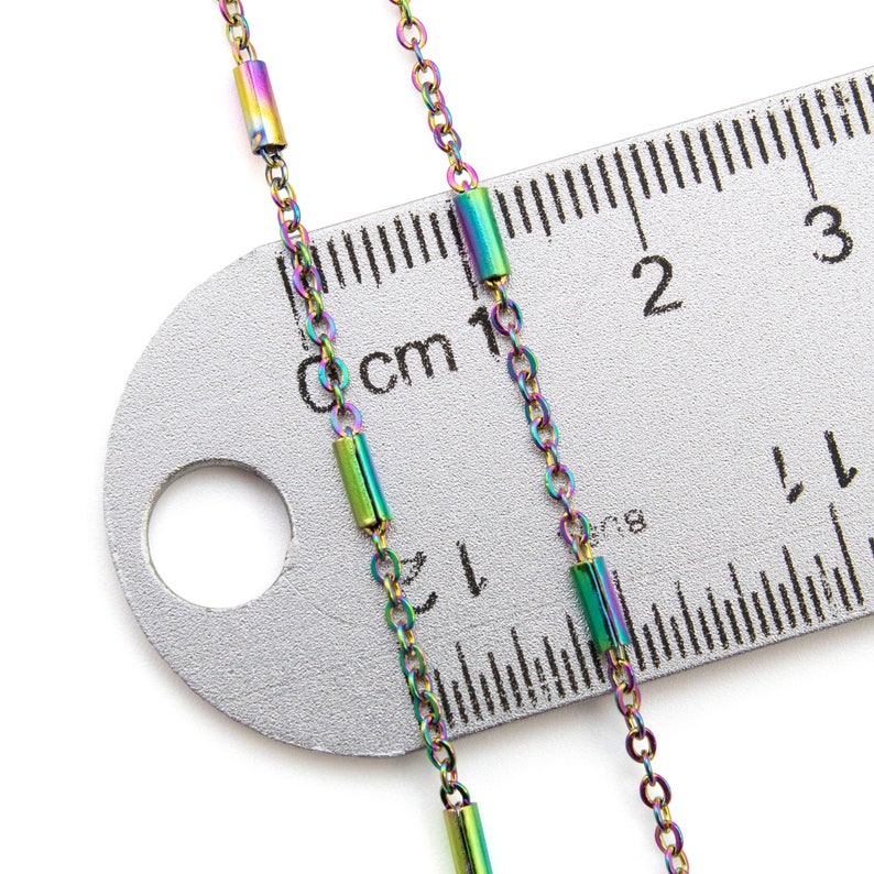 2mm Cable Chain With Tube Beads in Rainbow Anodized Surgical | Etsy