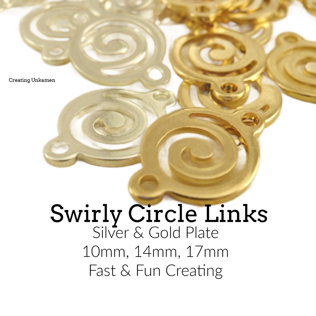 10 Swirly Circle Links - 10mm, 14mm, 17mm - Silver Plated or Gold ...