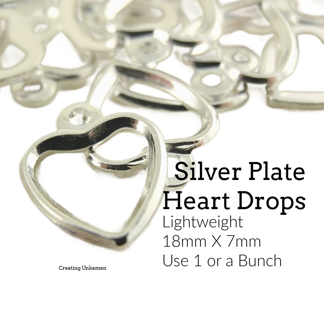 25 Silver Plate Heart Drops - 18mm X 7mm - 100% Guarantee - Etsy