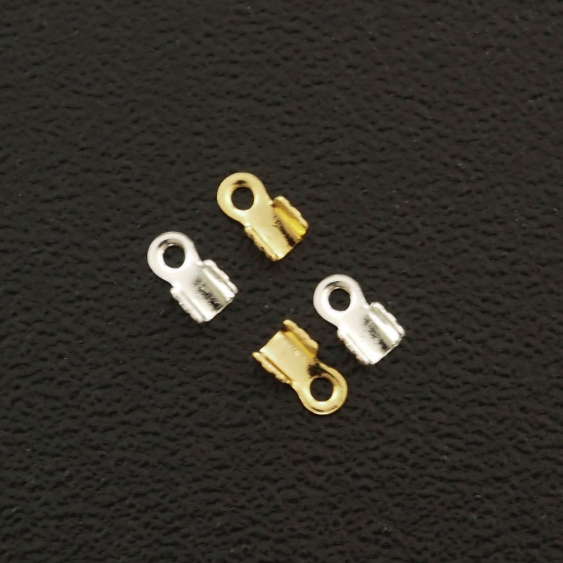 50 - Tiny 3mm X 1.5mm Fold Over Cord Ends - Silver Plated, Gold Plated ...