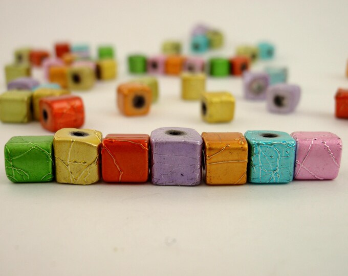Clearance Sale 65 Textured Colorful Square Beads With Hollow Core 6mm ...