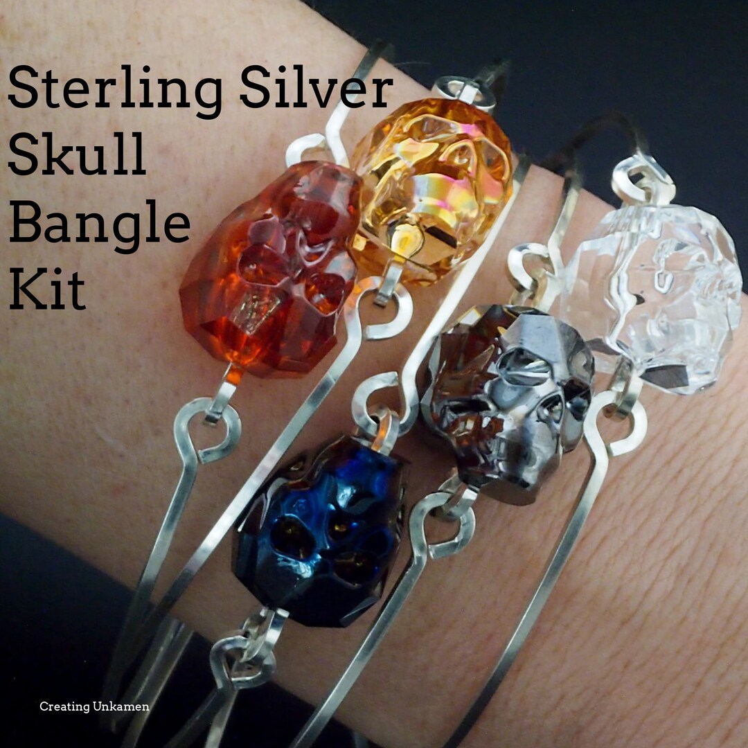 Sterling Silver Skull Bangle Kit With Statement Crystal - Etsy