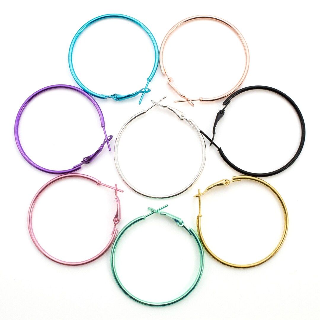 6 Pairs Hinged Beading Hoops Economical 40mm or 50mm in Bright Colors ...
