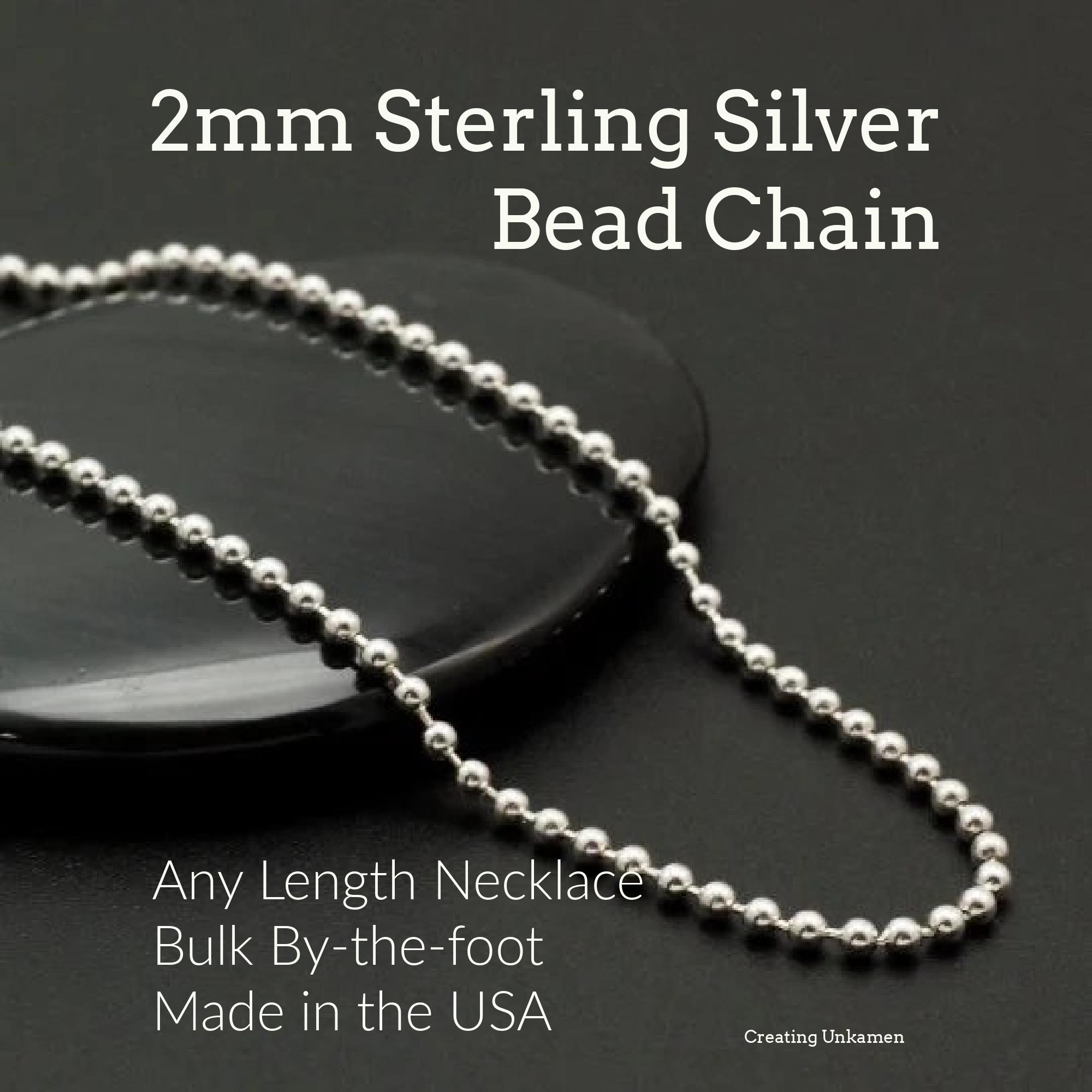 Sterling Silver Bead Chain 2mm by the Foot or Any Length Necklace Bright Antique or Black Made in the USA Etsy
