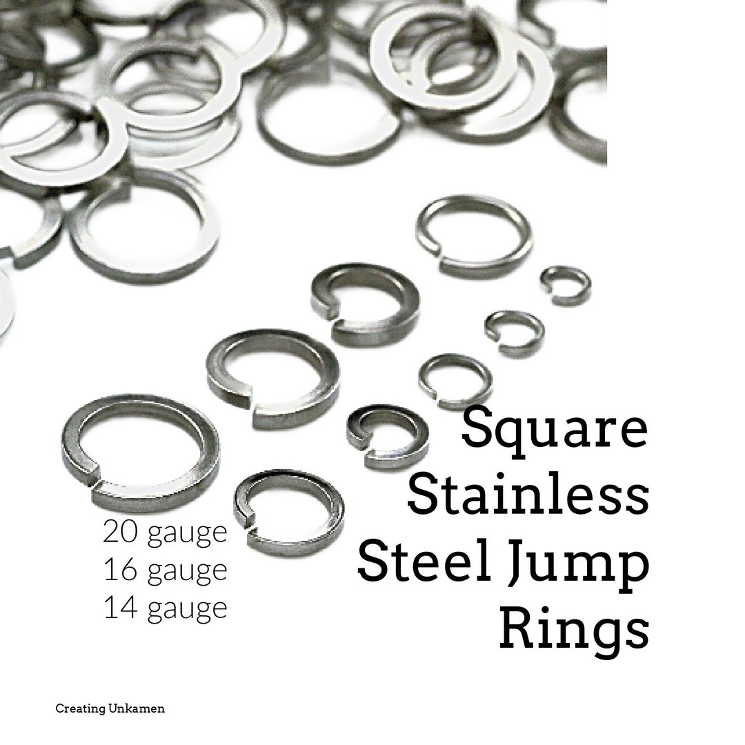50 - Square Stainless Steel Jump Rings - 9 Sizes in 14 Gauge, 16 Gauge ...