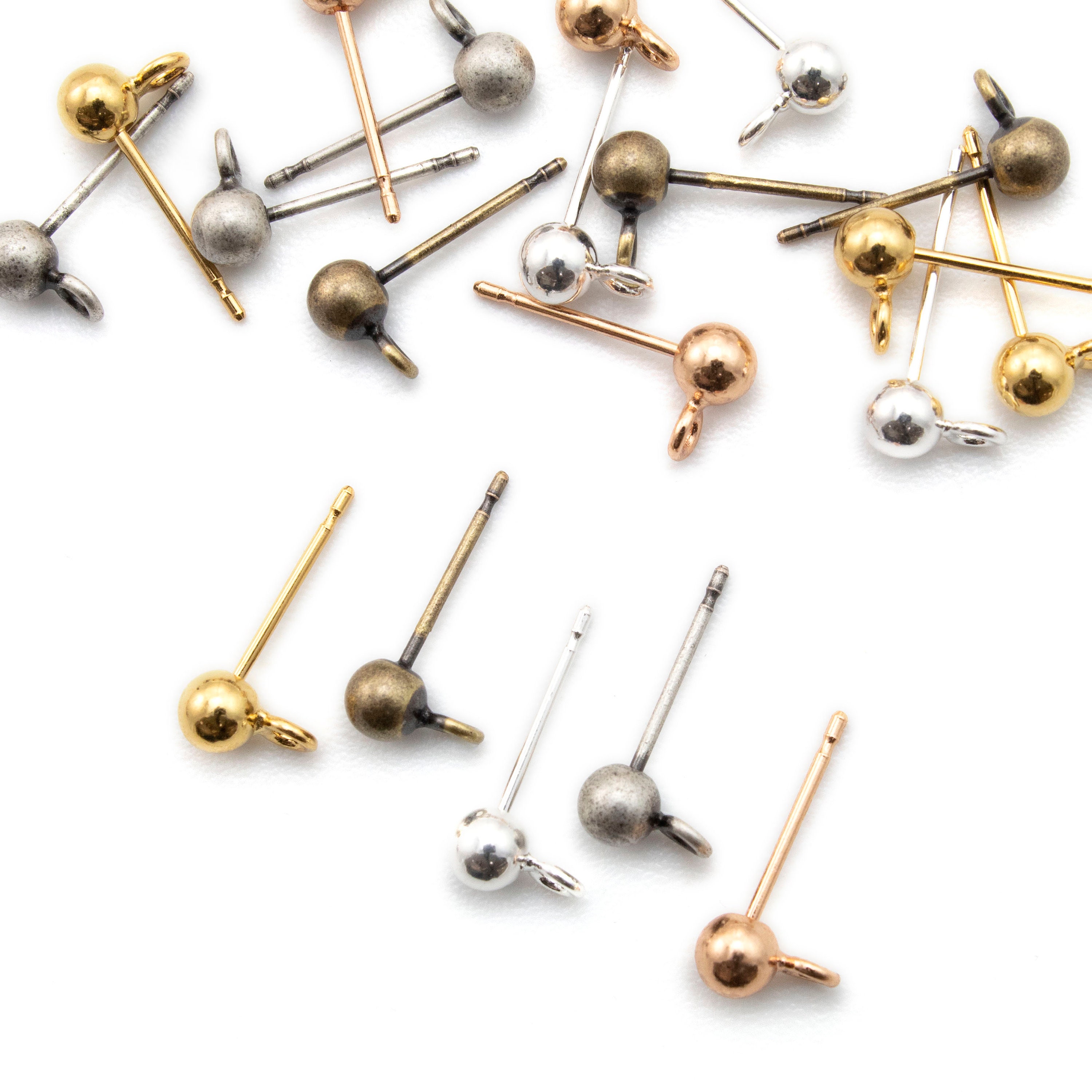 4 Pairs 4mm Ball Ear Posts With 1.5mm Loops in Silver Plate - Etsy