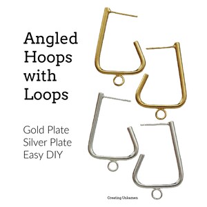 2 Pairs Angled Hoops With Loops in Silver Plate and Gold Plate 24mm X ...