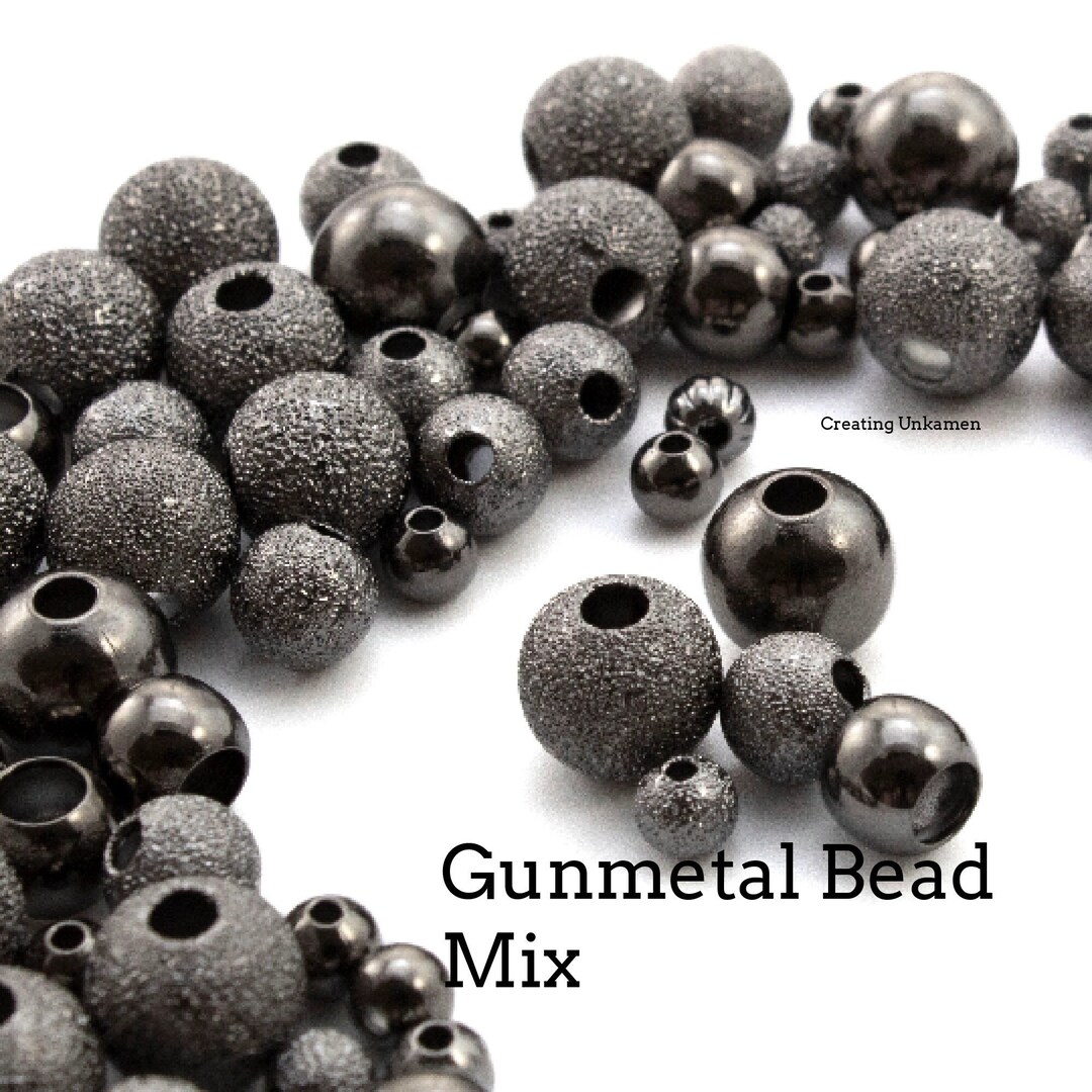 50 Mixed Gunmetal Round Beads - Smooth, Stardust and Corrugated 100% ...