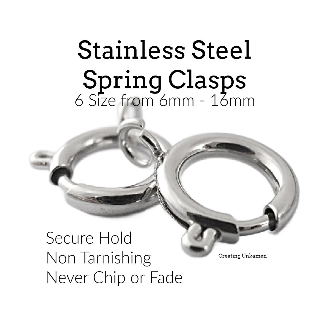 6 Stainless Steel Spring Clasps 6mm, 8mm, 10mm, 12mm, 14mm 16mm - 100% ...