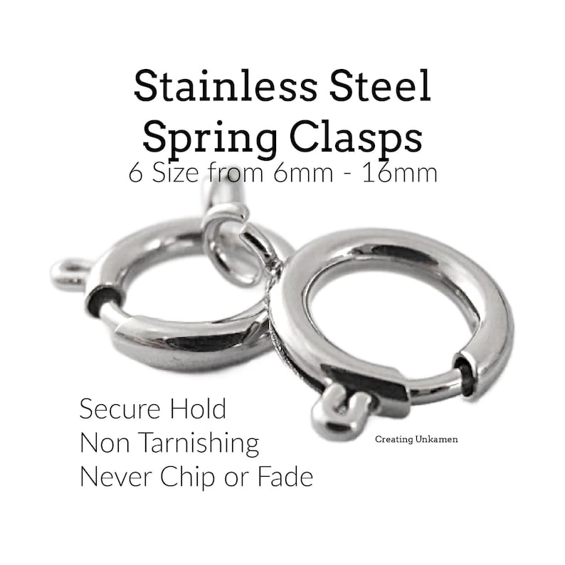 6 Stainless Steel Spring Clasps 6mm, 8mm, 10mm, 12mm, 14mm 16mm - 100% ...