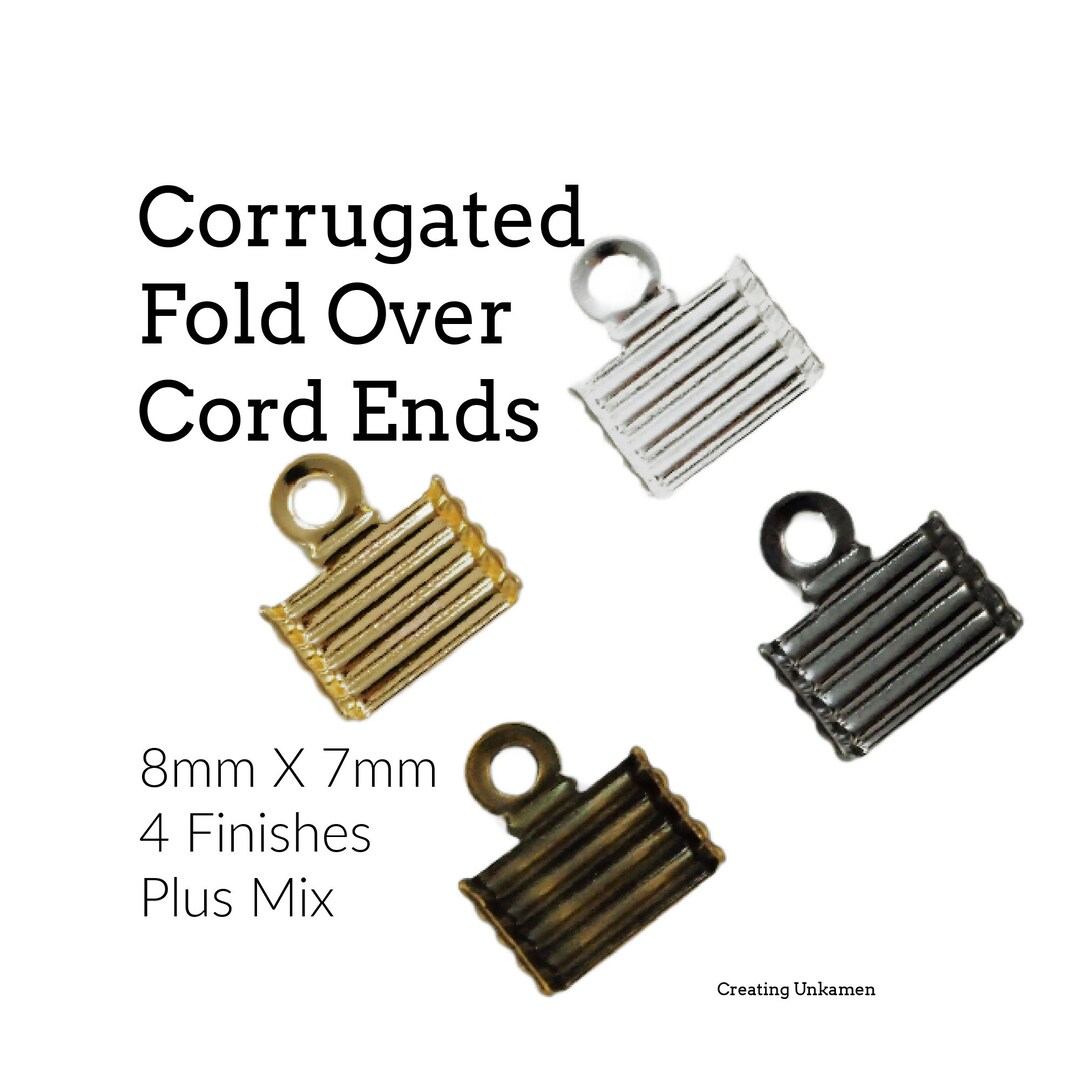 Cord Ends 40 - 8mm X 7mm Corrugated Fold Over in Silver Plated, Gold ...