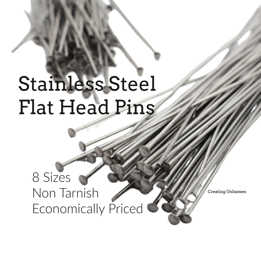 50 Economical Flat Head Pins Stainless Steel - 21 Gauge or 24 Gauge - 1 ...