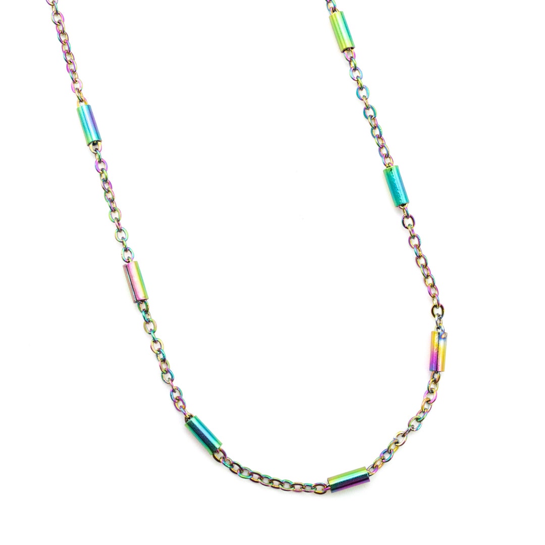 2mm Cable Chain With Tube Beads in Rainbow Anodized Surgical Steel - by ...