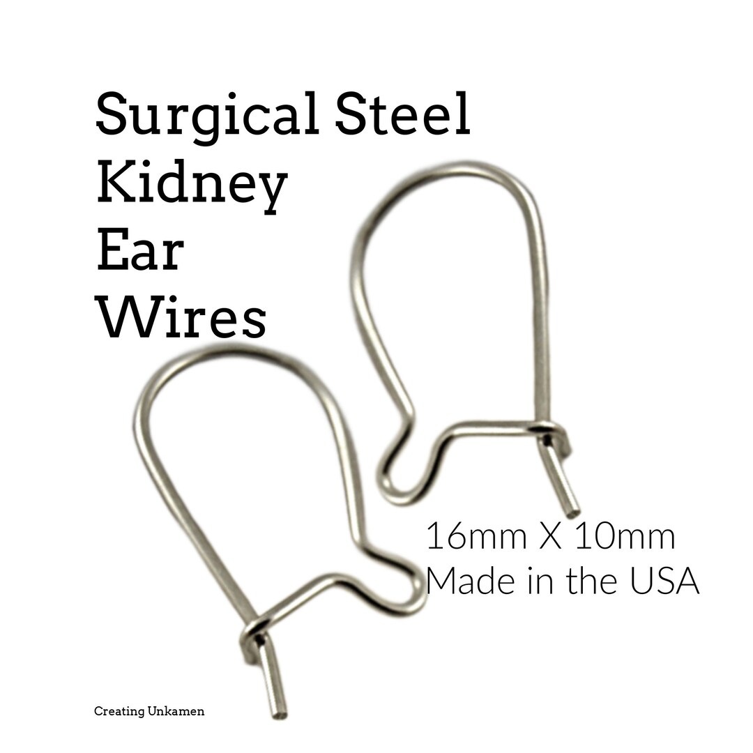 10 Pairs Surgical Steel Kidney Ear Wires - 16mm X 10mm - Made in the ...