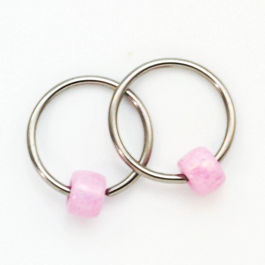 10mm Niobium Lip Nose Ear Hoop Piercings With Pink Bead - Etsy