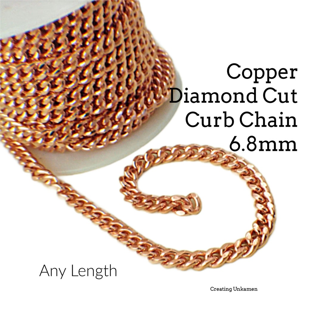Solid Copper Diamond Cut Curb Chain 6.8mm Made in the USA - Any Length ...