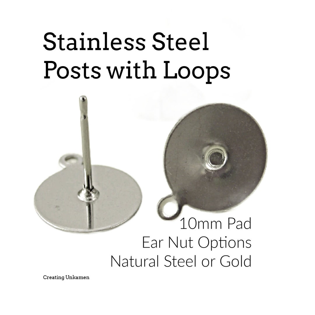 Earring Posts With Loops 20 Pairs Gold or Silver Surgical Stainless ...
