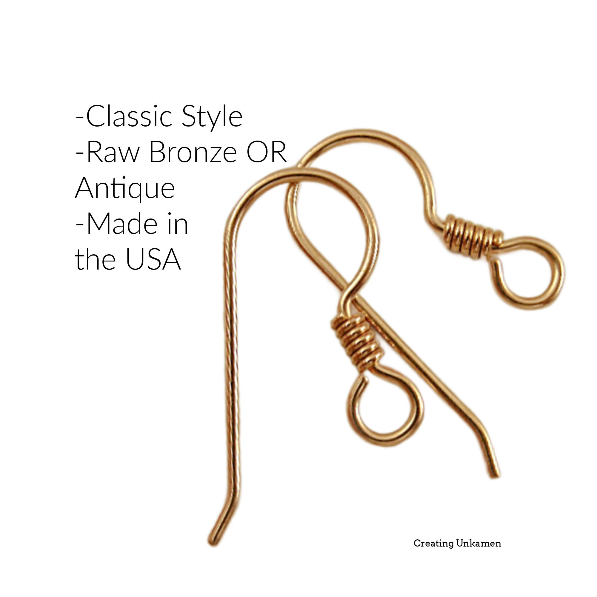 5 Pairs of Solid Bronze Simple Ear Wires With Coils - Etsy