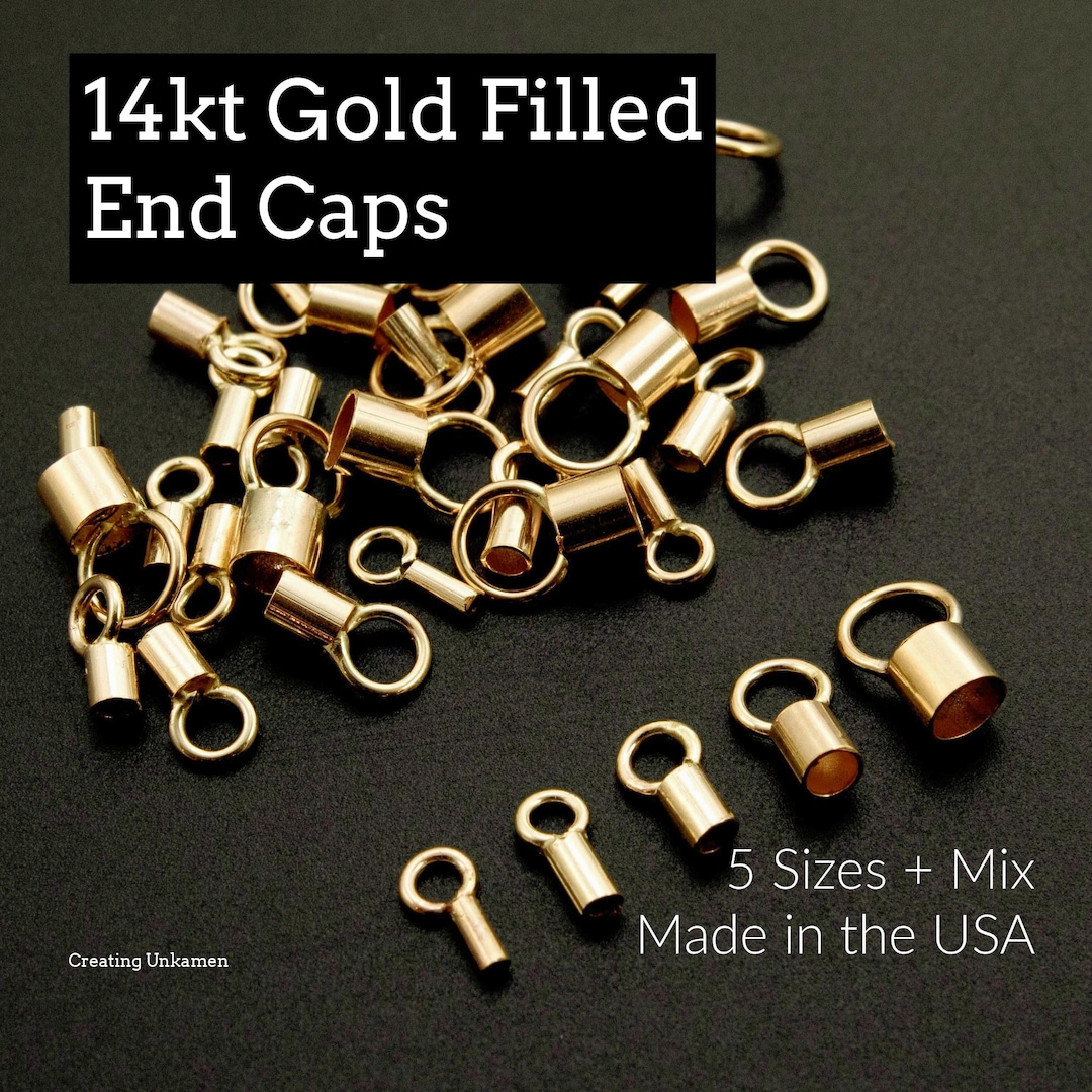 5 - 14kt Gold Filled End Caps With Rings - 0.7mm, 1.1mm, 1.8mm, 2mm, 3 ...