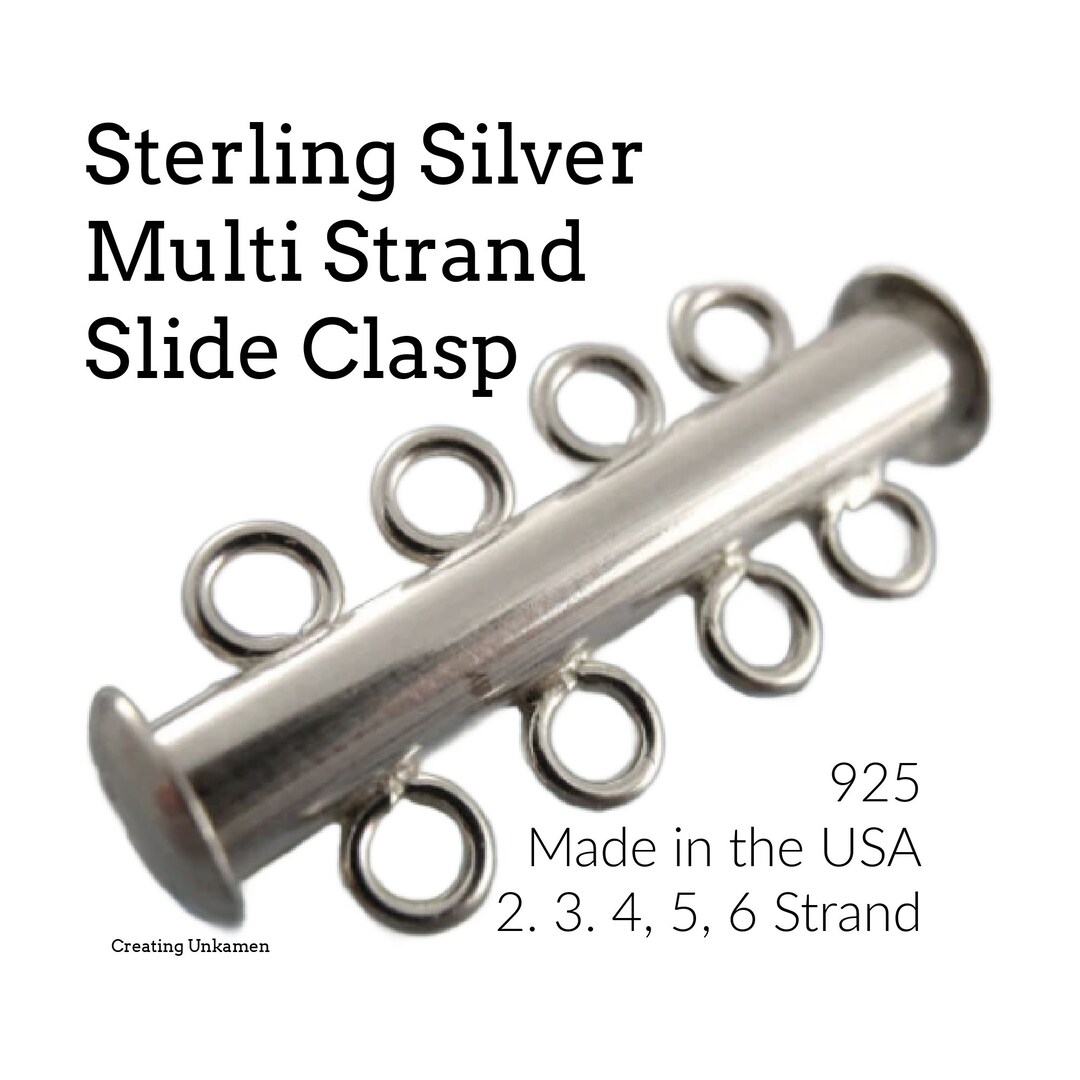 1 - Sterling Silver Slide Lock Clasp 2, 3, 4, 5, 6, Strand - Shiny or ...