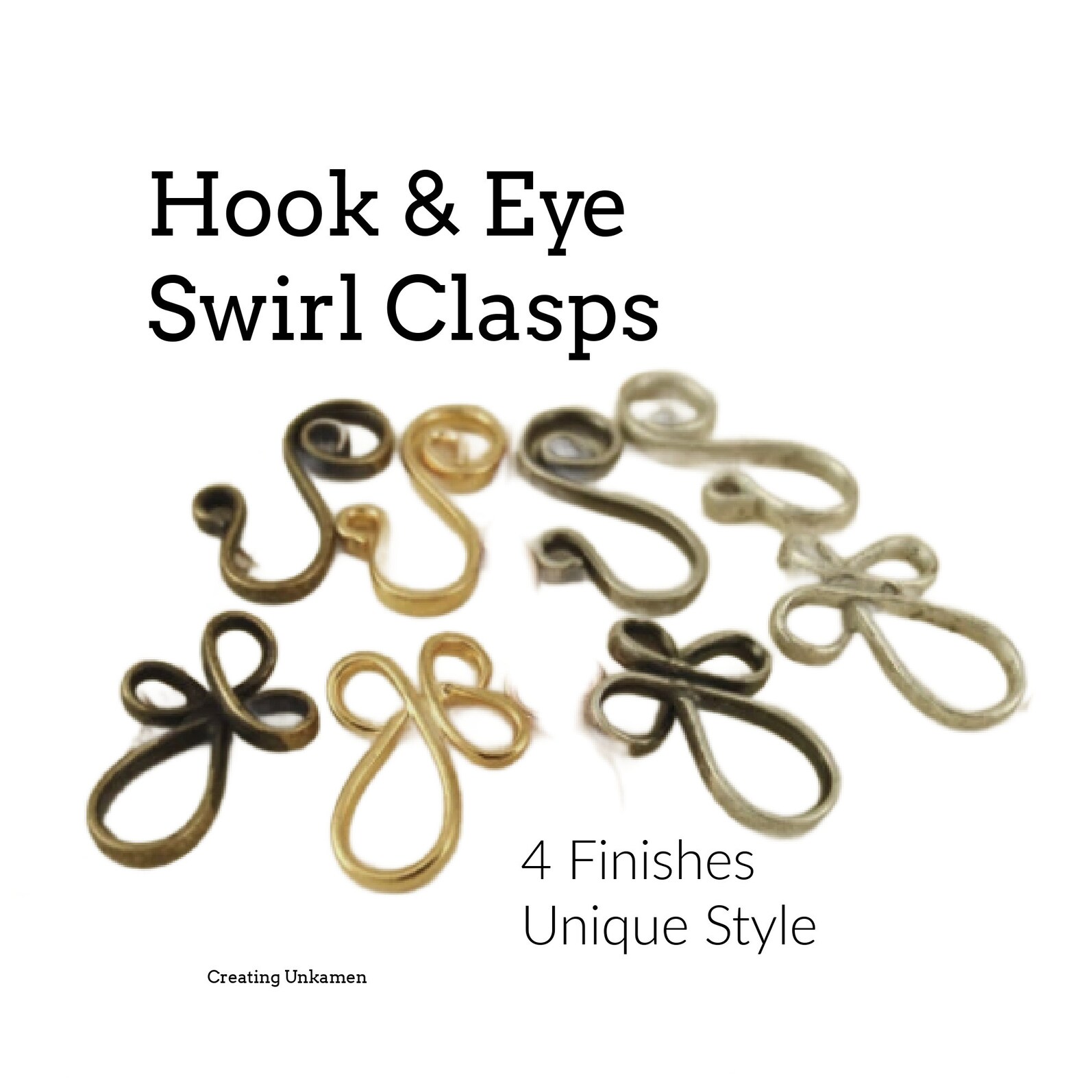 4 Swirl Hook and Eye Clasps - 22mm X 8.5mm - Silver Plated, Gold Plated ...