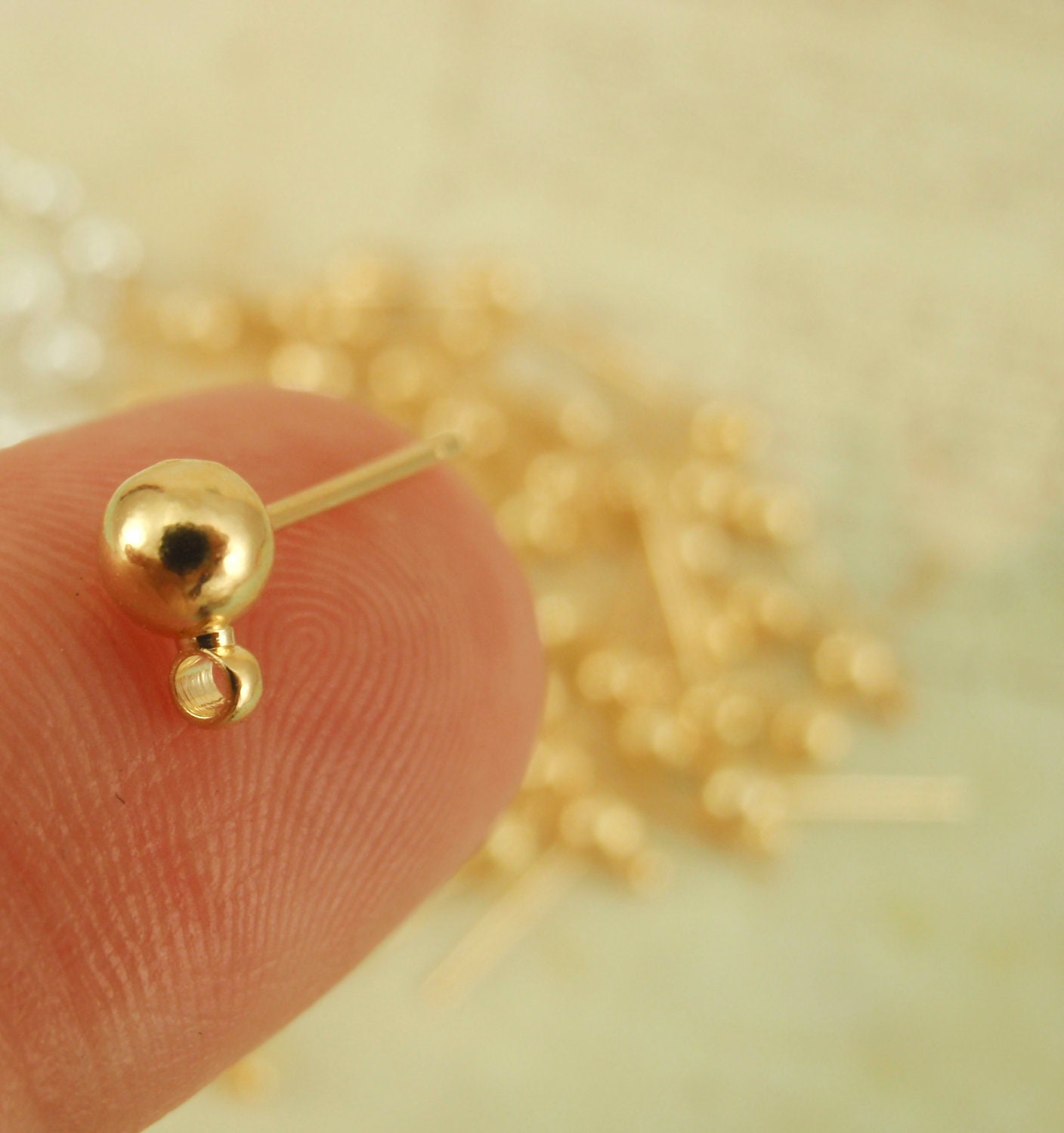 4 Pairs 4mm Ball Ear Posts With 0.75mm Loops in Silver Plate or Gold ...