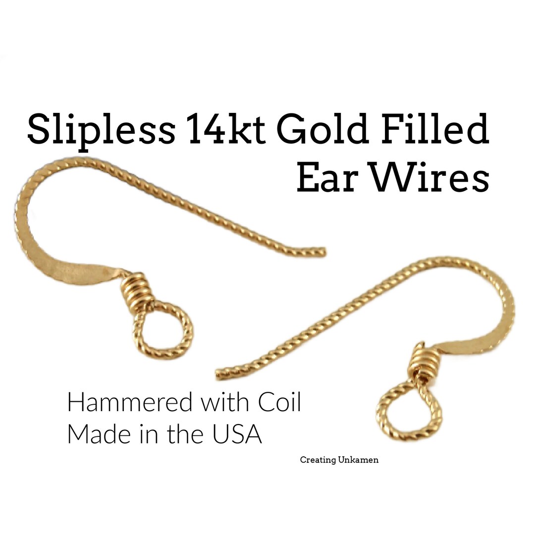 Ear Wires 1 Pair Slipless 14kt Gold Filled Hammered Flat With Coils - Etsy