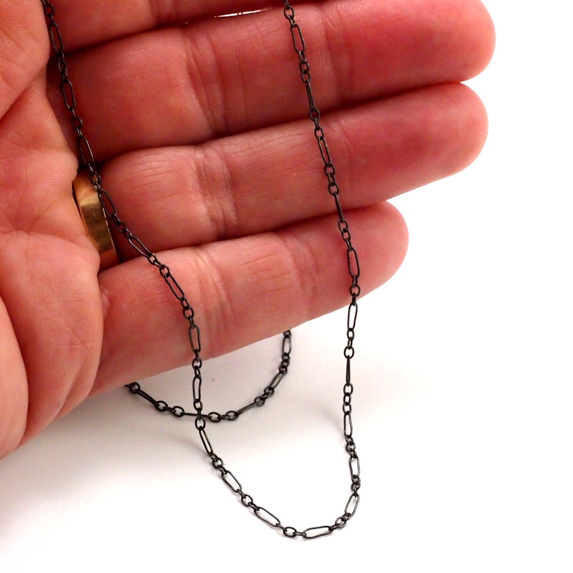 Sterling Silver Long Short Chain 1.6mm Black Antique or | Etsy