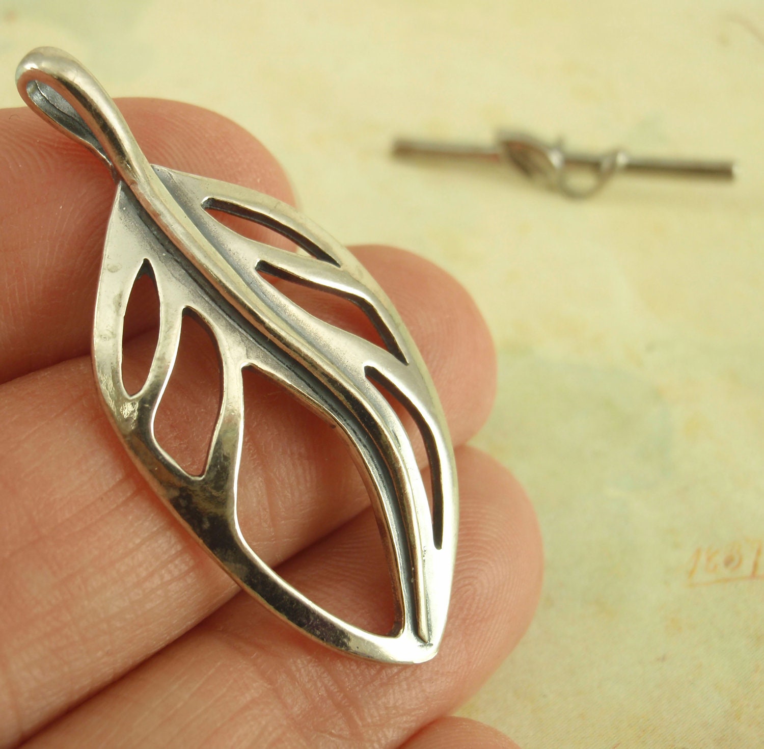 1 Sterling Silver Leaf Clasp Unique Toggle Large 40mm - Etsy