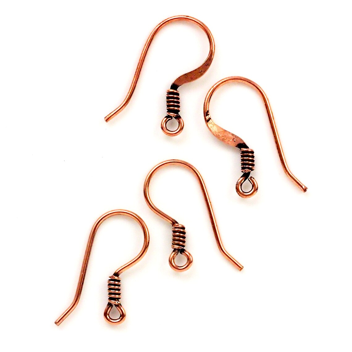 4 Pairs Antique Copper Ear Wires With Coil Hammered or Round - Etsy