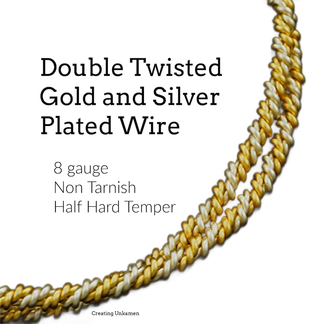 1 Foot Double Twisted Gold and Silver Plated Wire - 8 Gauge - 100% ...