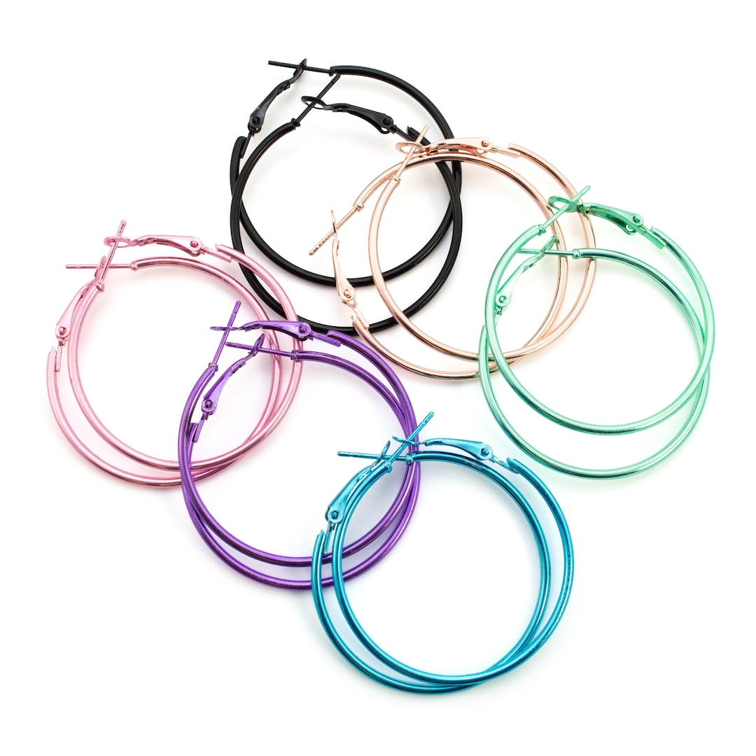 6 Pairs Hinged Beading Hoops - Economical 40mm or 50mm in Bright Colors ...