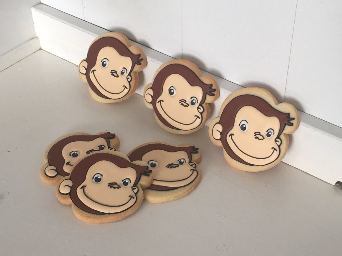 Curious George Monkey Face Hand Decorated Sugar Cookies 1 - Etsy