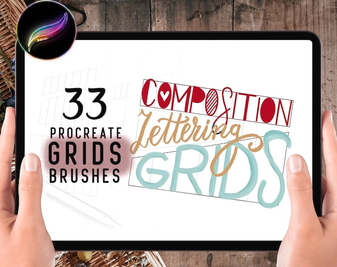33 Lettering Grids and Compositions, Procreate Lettering BRUSHES ...