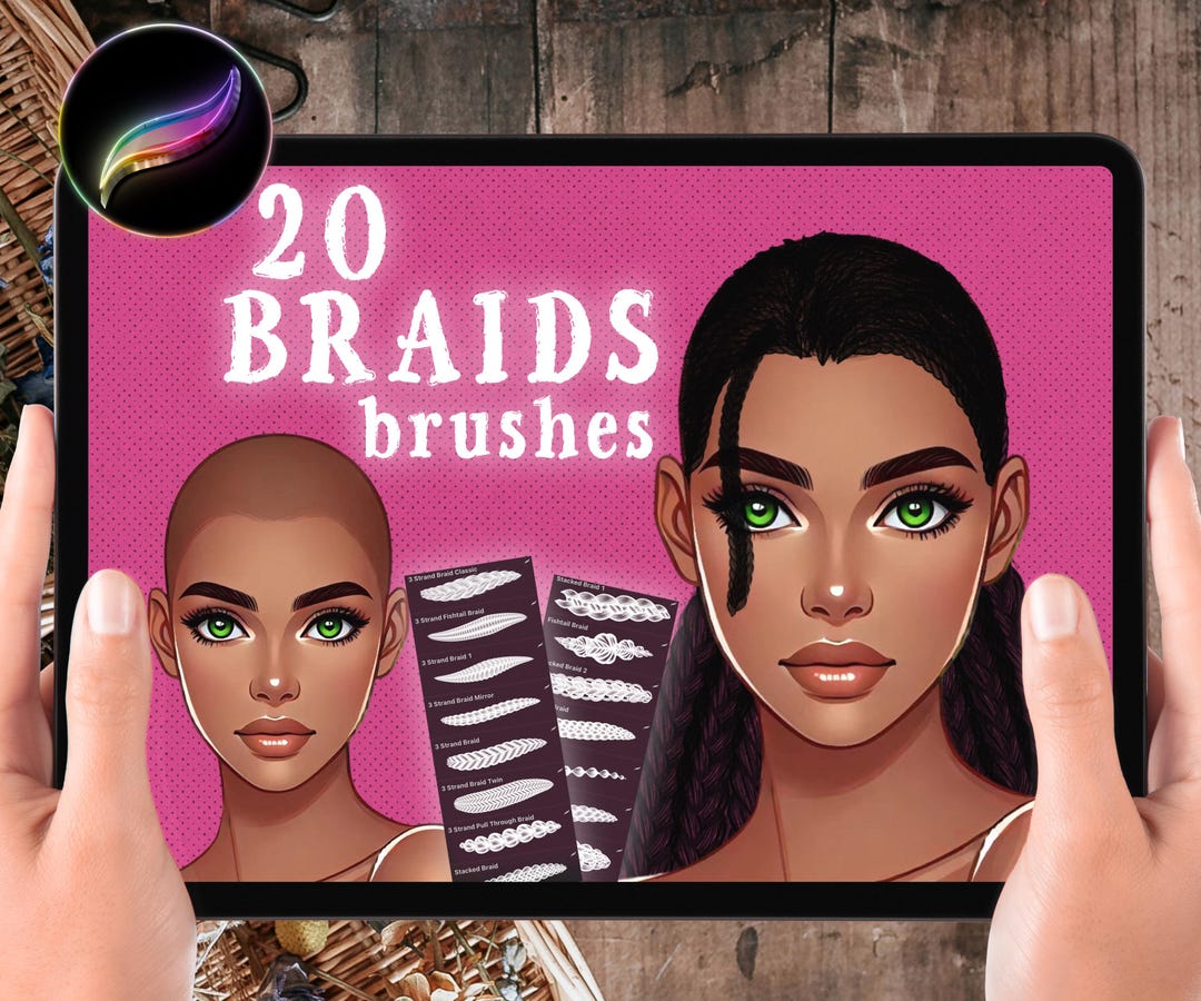 20 Braid Procreate Brushes | Procreate Hair Brushes | Realistic Hair ...