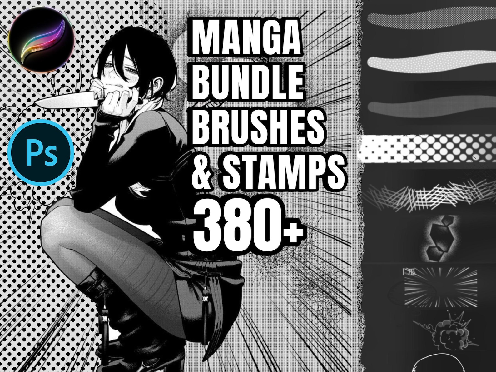 Procreate Photoshop Manga Screentone Brushes, Halftone Comic Brushes, Dialog Halftone Textures ...