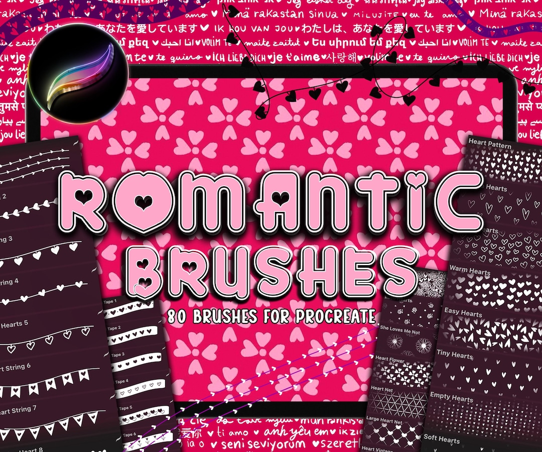 Procreate Love Romantic Brushes, Heart Patterns Brush for Procreate ...