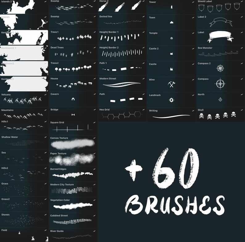 Mapmaking Procreate, Fantasy Map Creator for Procreate, 60 Brushes ...