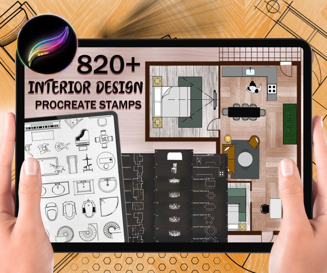 820+ Procreate Interior Design Stamps, Furniture Blocks, Furnitures ...